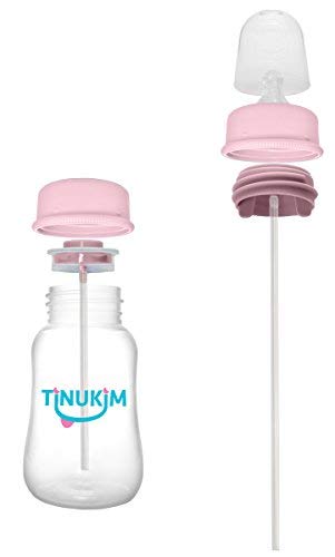 Tinukim iFeed 4 Ounce Self Feeding Baby Bottle with Tube - Handless Anti-Colic Nursing System, Pink - 2-Pack