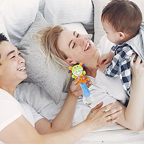 Baby Soft Rattles Toys,Infant Sensory Development Hand Grip Toys,Cute Stuffed Animal Handbells for Baby Gift(4 Pack)