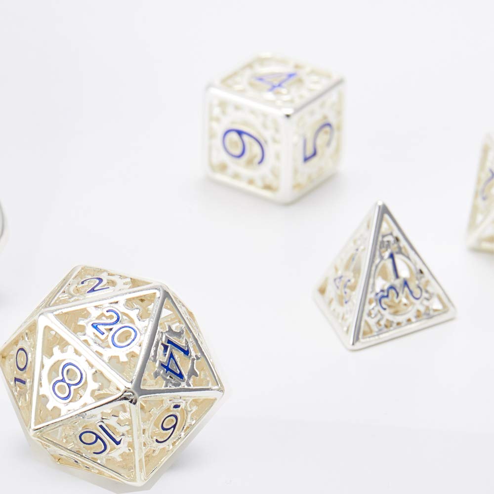 Metal DND Gifts Game Dice 7Pcs Set Hollow and Black Velvet Bag for Dungeons and Dragons RPG MTG Table Games D&D Pathfinder Shadowrun and Math Teaching