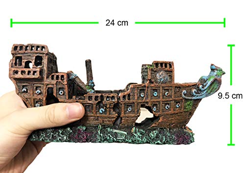 SLOCME Aquarium Pirate Ship Decorations Fish Tank Ornaments - Resin Material Shipwreck Decorations, Eco-Friendly for Freshwater Saltwater Aquarium Sunken Ship Accessories