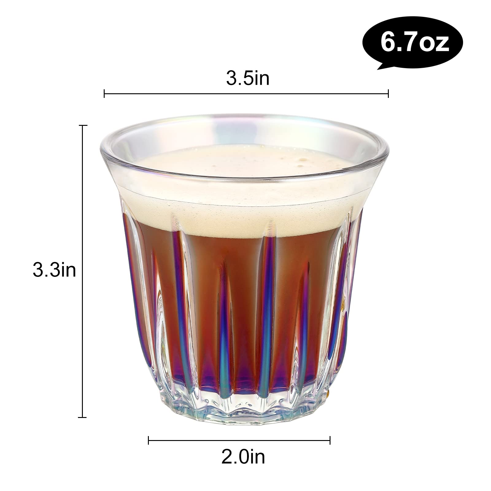 Bincoo Iridescent Glass Coffee Mug Set 2x200ML,Coffee,Latte,Cappuccino,Espresso Glass Cup Heat Resistant, Dishwasher Safe (Set of 2)