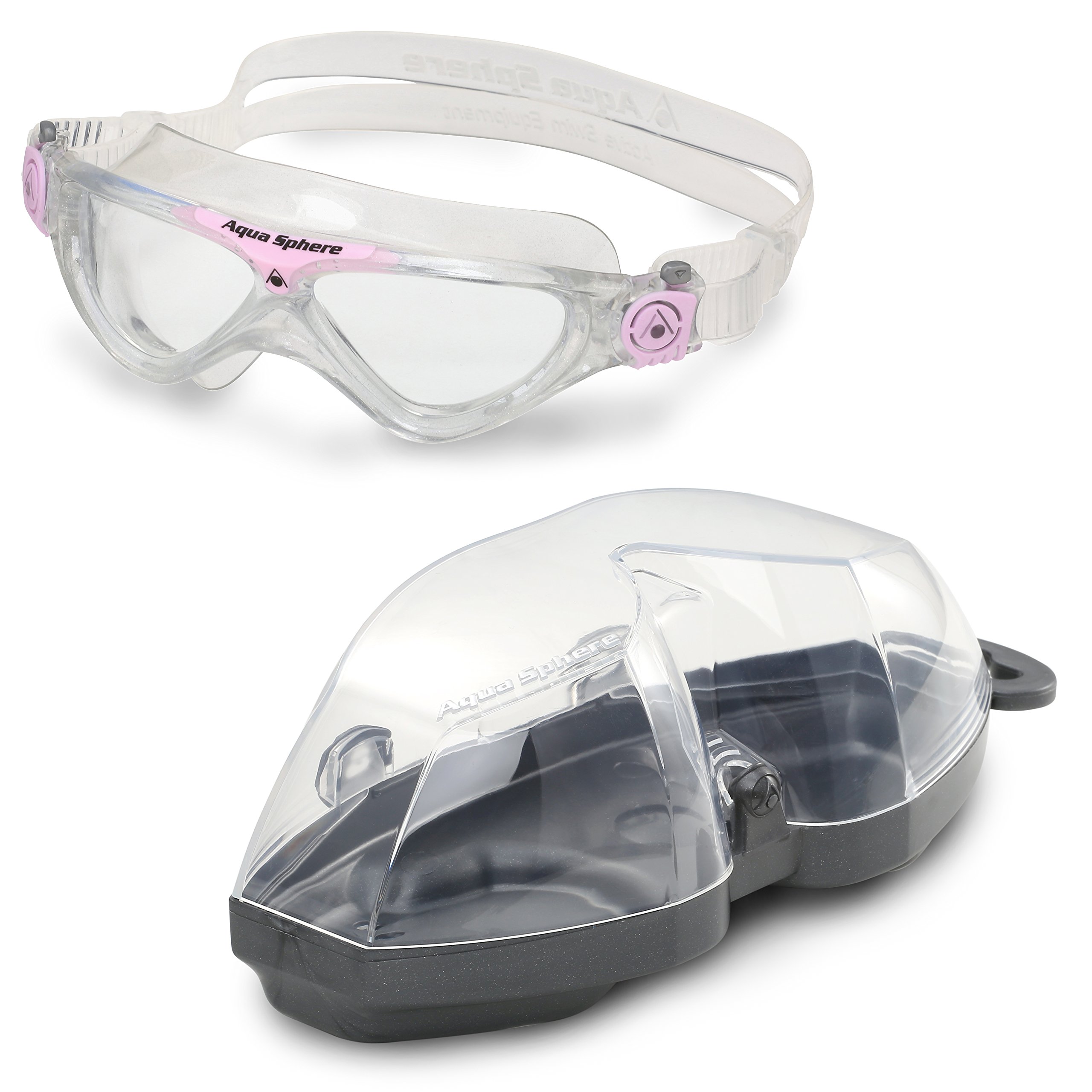Aqua Sphere Vista Junior Swim Mask with Clear Lens (Glitter/Light Pink). UV Protection Anti-Fog Swim Goggles for Kids