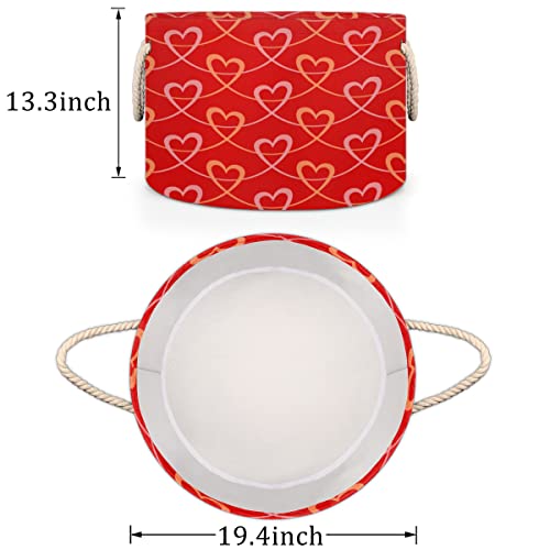 Red Valentines Day Love Heart (4) Large Round Baskets for Storage Laundry Baskets with Handles Blanket Storage Basket for Bathroom Shelves Bins for Organizing Nursery Hamper Girl Boy