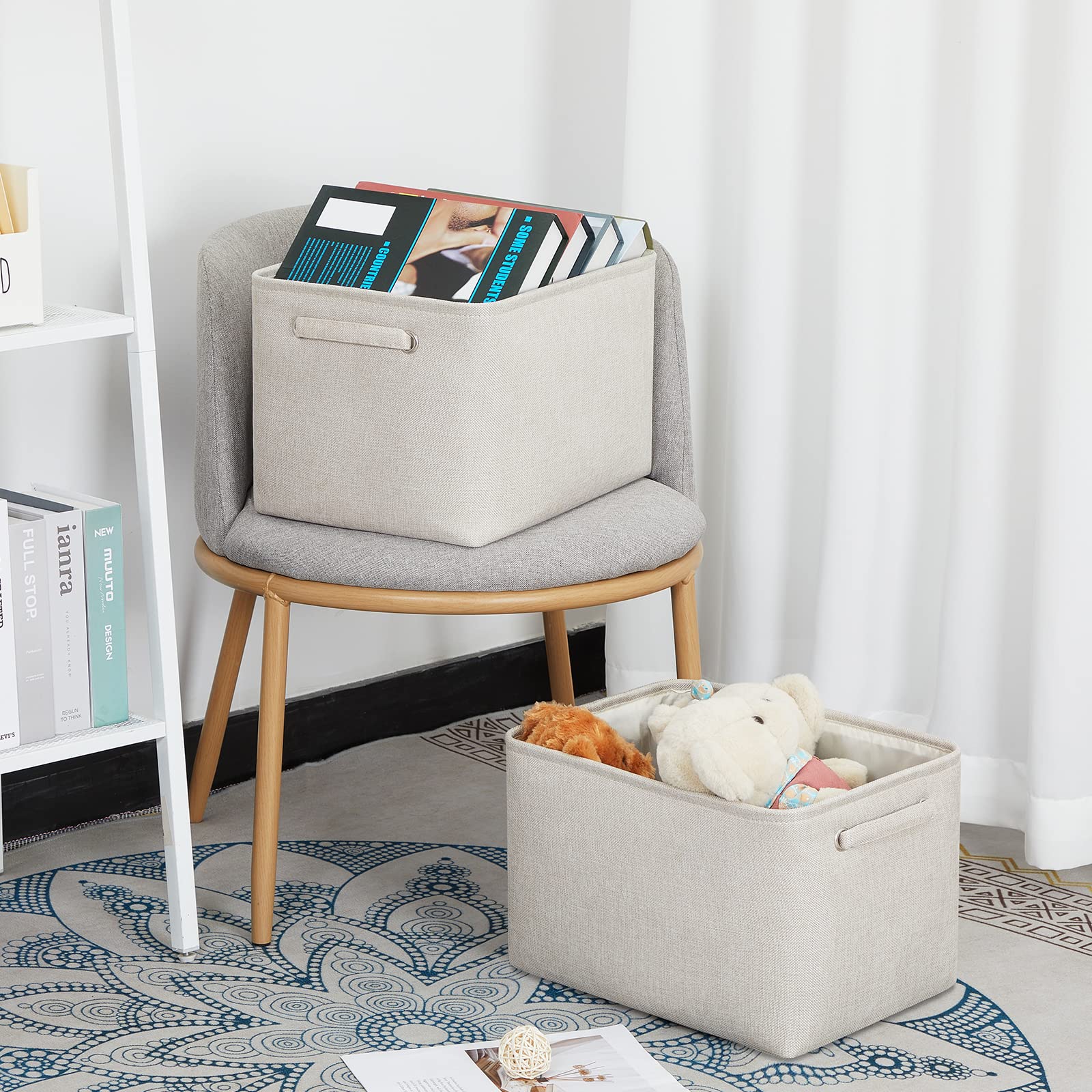 Bliecamile Fabric Storage Baskets for Organizing Closet, Beige Storage Baskets for Shelves, Large Closet Baskets for Nursery, Home, Large Canvas Storage Bin with Cloth Handles(Medium-3PCS, Beige)