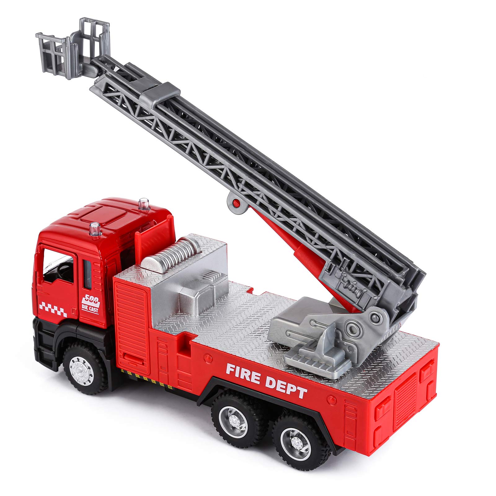 haomsj Metal Micro Fire Truck Extending Rescue Rotating Ladder Toy Truck for Boys 3 4 5 6 7 Year Old(Ladder Truck)