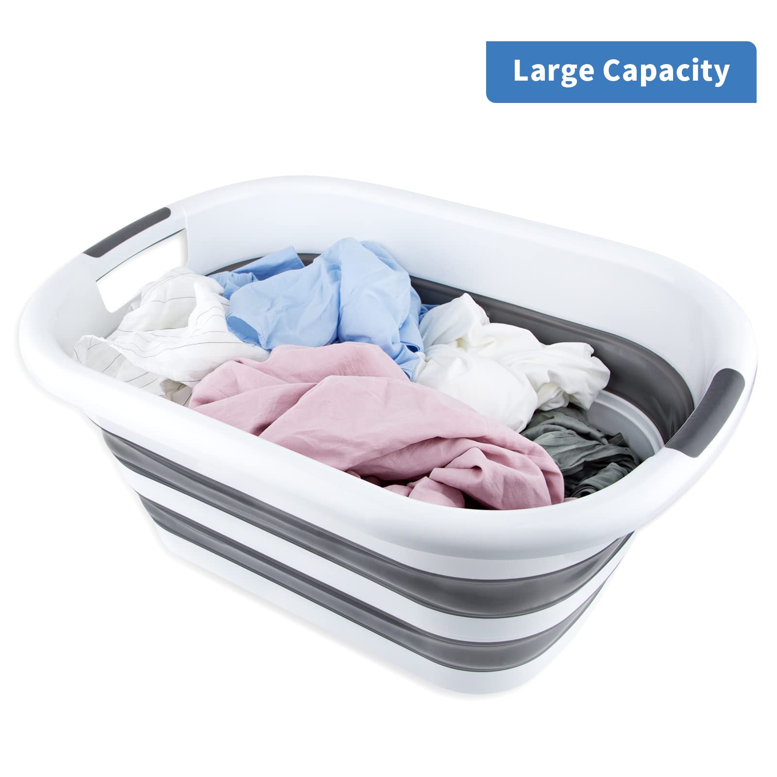 Set of 2 Collapsible Laundry Baskets 40L 10.6 Gallon Plastic Washing Tub Large Portable Pop-Up Clothes Hamper For Laundry Organizer Foldable Big Folding Storage Cleaning Containers Space Saving