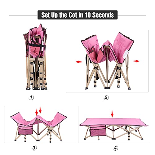 REDCAMP Folding Kids Cot for Sleeping 5-10, Portable Toddler Cot Bed Child Travel Cot for Camping, Pink 53''x26''