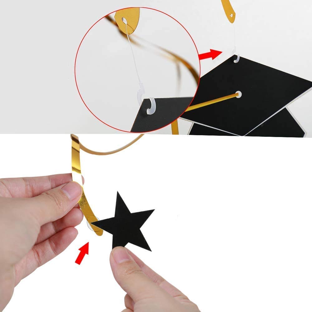 Decor365 Gold Black Silver Graduation Decorations Hanging Swirls Congrats Grad Banner Black Graduation Cap Stars Adventure Begins Dangling Home Classroom Decor for High School/College/University