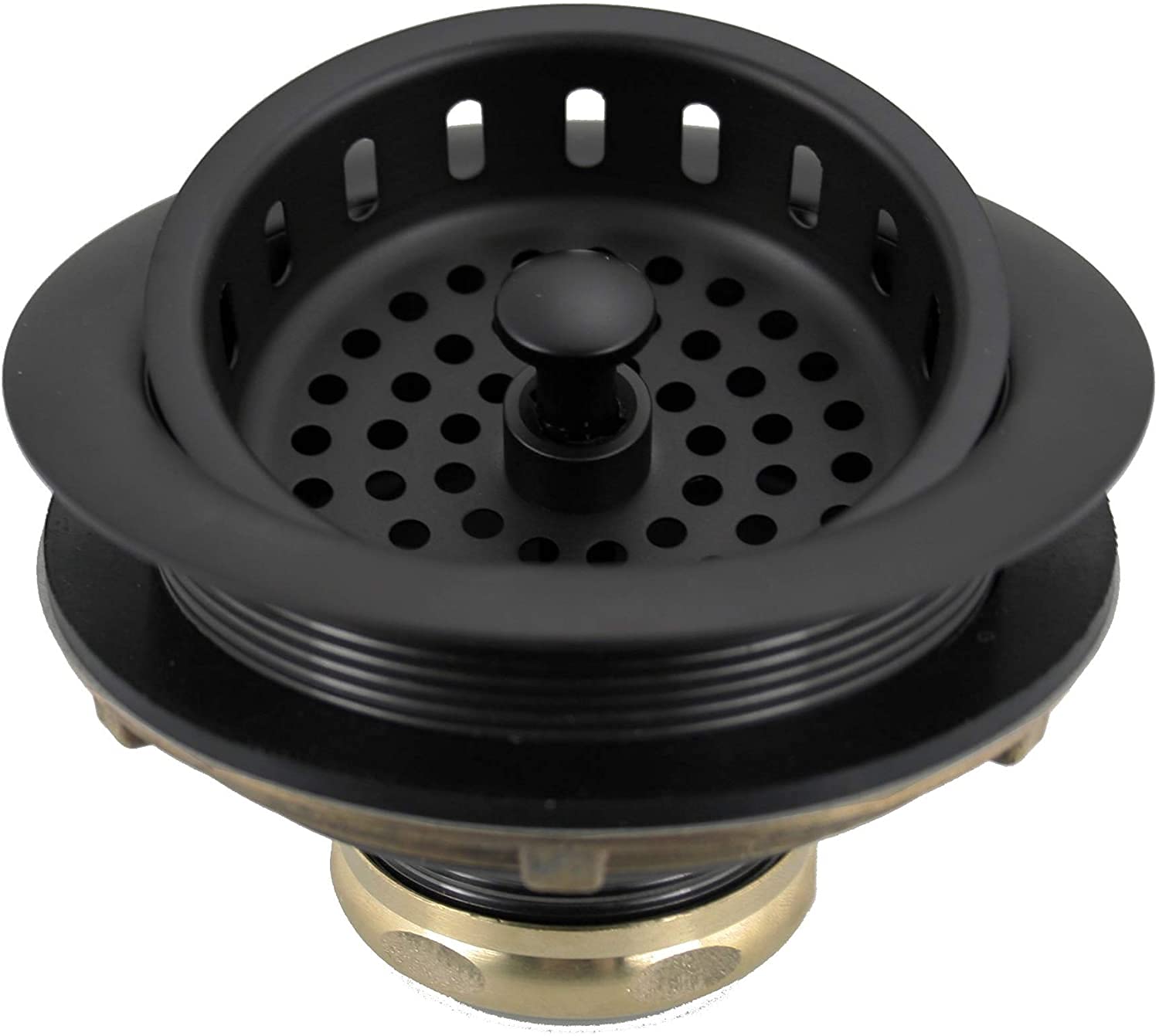Westbrass A2165-62 4-1/4" OD Post Style Large Kitchen Basket Strainer with Waste Disposal Flange and Stopper Drain Set, 1-Pack, Matte Black