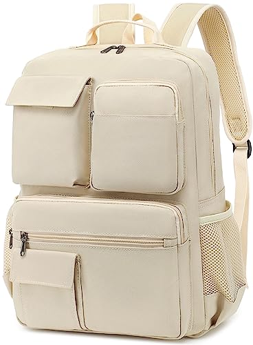 CAMTOP School Backpack Men Women Vintage Laptop Backpacks 15.6 Inch College Bookbags Laptop Bag Travel backpacks(Beige)