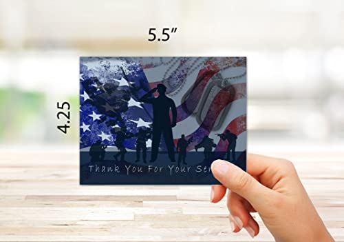 Small World Greetings Blue Thank You For Your Service Cards 24 Count - Blank Inside with White Envelopes - Patriotic - Veteran's Day - Military - A2 Size (5.5" x 4.25")