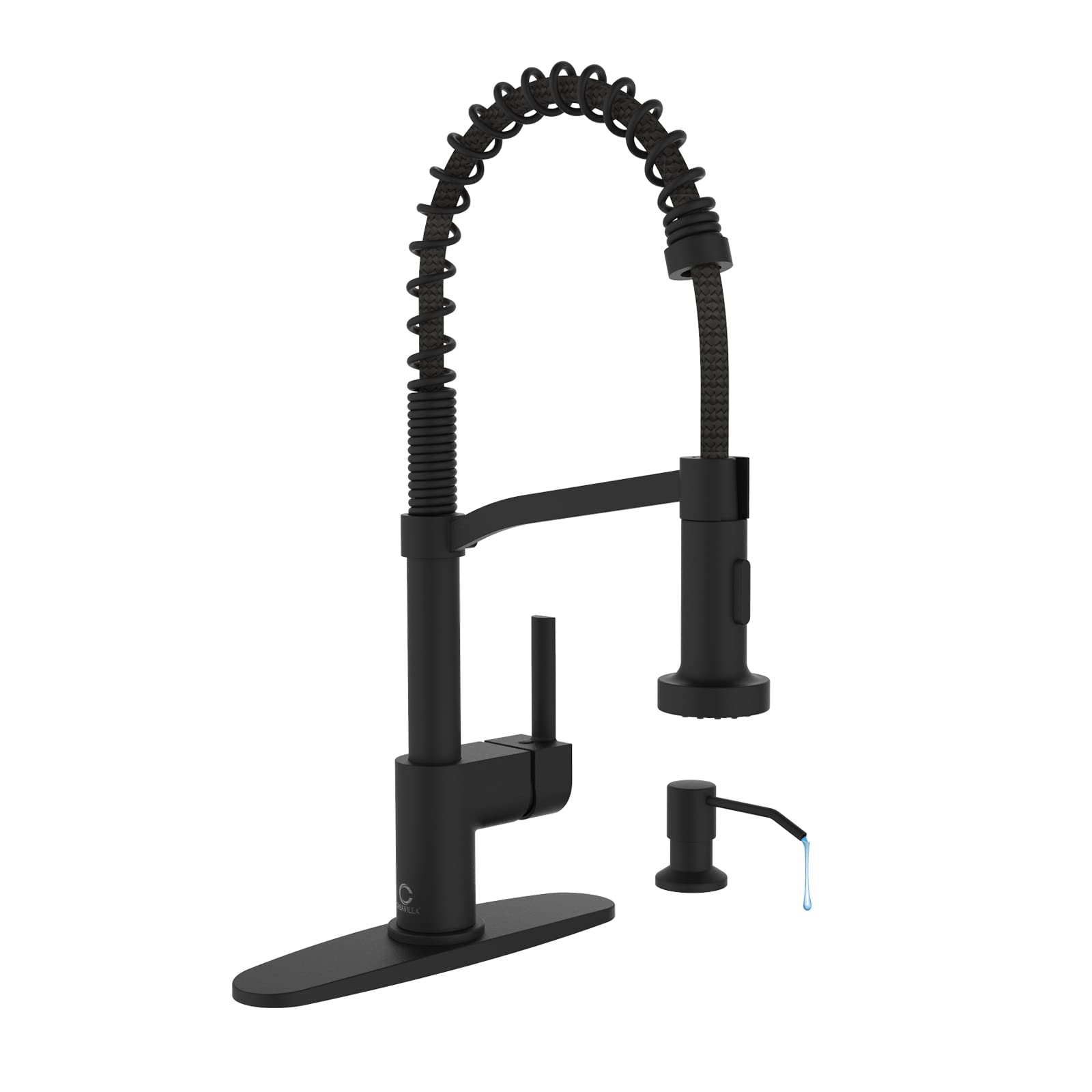 Casavilla Black Kitchen Faucet Soap Dispenser, Faucet for Kitchen Sink, Kitchen Sink Faucet with Deck Plate, Kitchen Faucet with Pull Down Sprayer and Dual Function Spray Head, RV Sink Faucet
