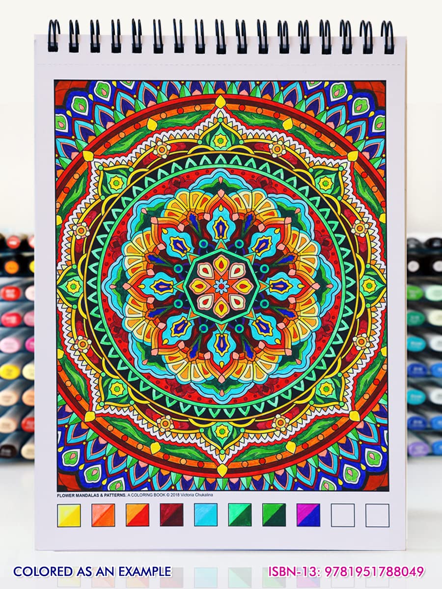 Flower Mandalas and Patterns. Travel Size Coloring Book for Adults on Thick Artist Paper with a Spiral Binding on The Top