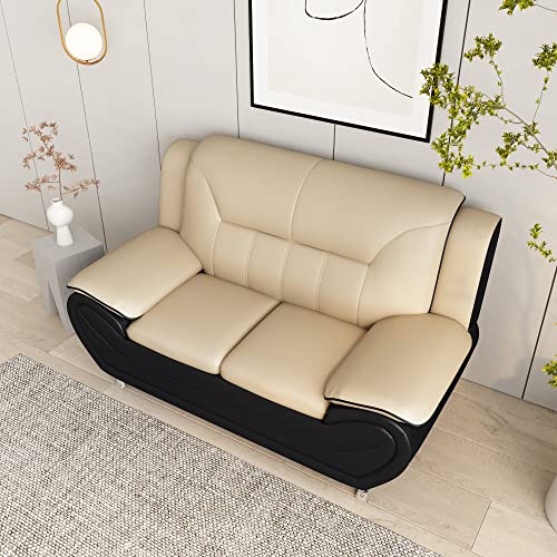 US Pride Furniture Michael Collection Modern Style Faux Leather Couch-Versatile 2 Seater Accent Piece for Living Room, Bedroom or Office-Comfortable Design and Elegant Look, 61.3 Loveseat, Black/Camel
