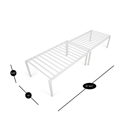 Smart Design Premium Extendable Storage Shelf – Lengthen from 16 to 32.5 in., White – Steel Pantry Organizer with Rust-Resistant Finish and Non-Slip Feet for Easy Home Organization and Storage