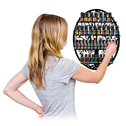 SoCal Buttercup Essential Oils & Nail Polish Organizer - Display Holder Storage Shelf from Oval Black with Tree Silhouette - Wall Mounted Round Rack Oil Bottle Storage (Black)