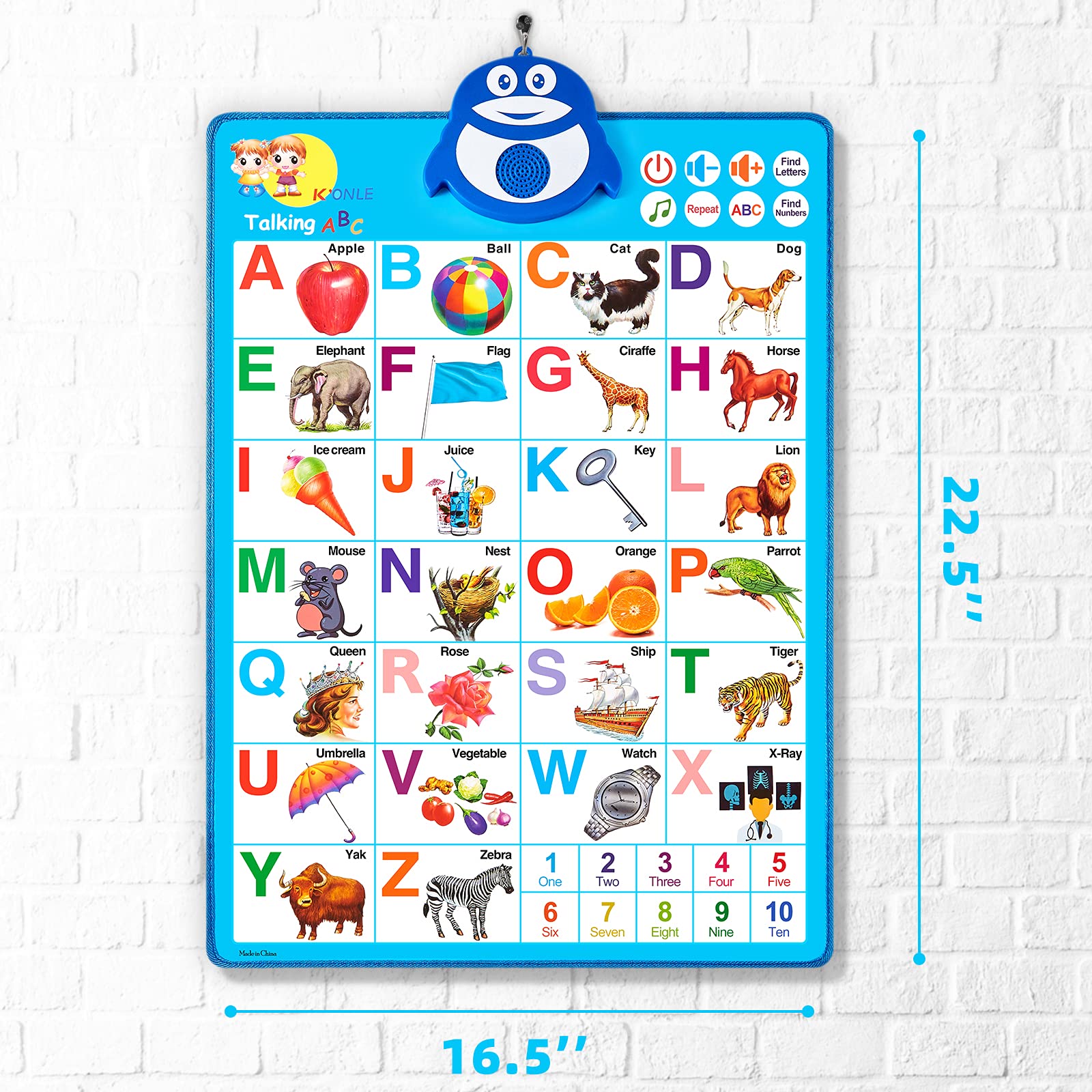 Lefree Electronic Interactive Alphabet Wall Chart, Preschool Learning Toys, ABC & Numbers & Music Talking Poster, Toddler Christmas Gifts (Alphabet-Blue)