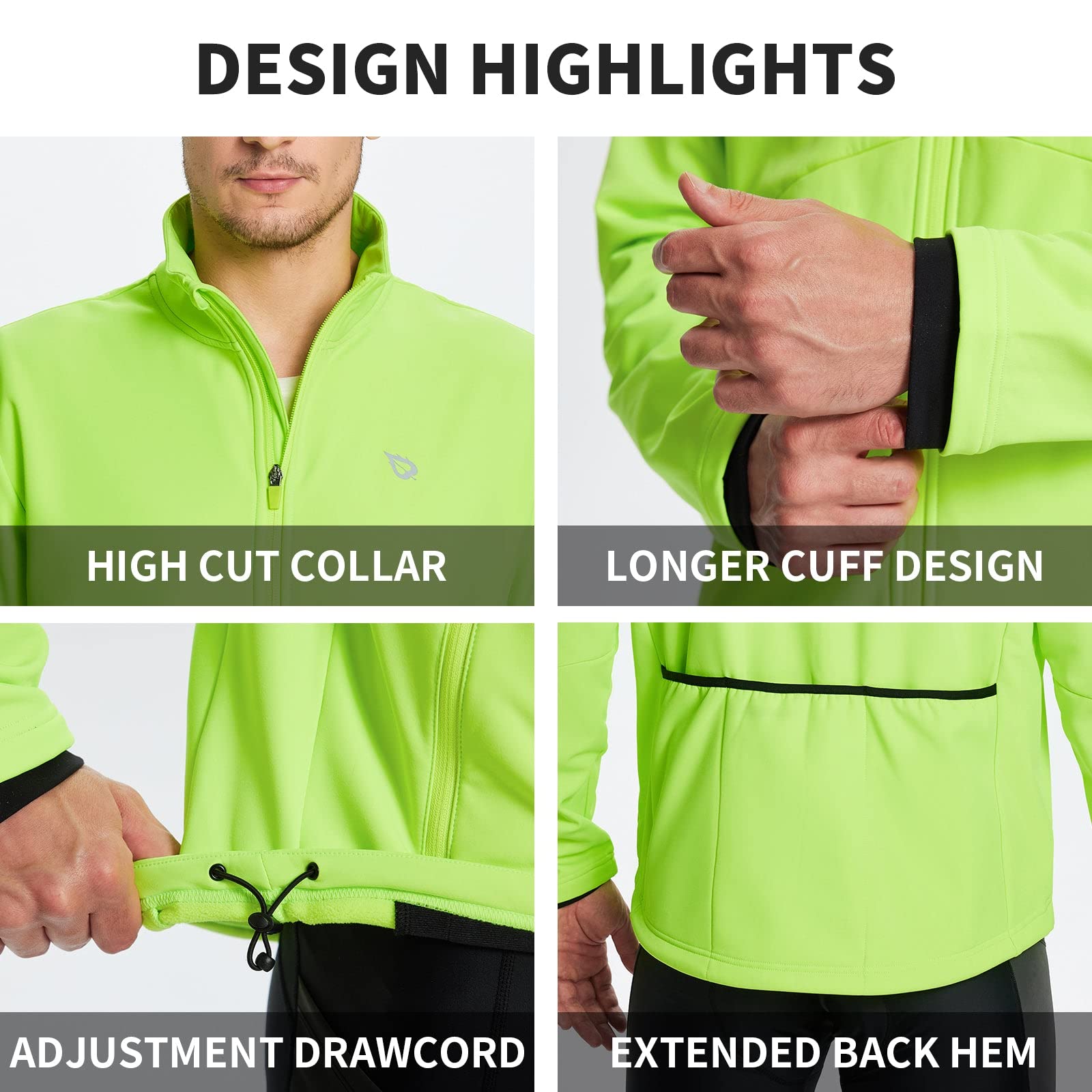BALEAF Men's Winter Jacket Water Resistant Windproof Softshell Warm Pockets Cycling Running Cold Weather Gear Green XL