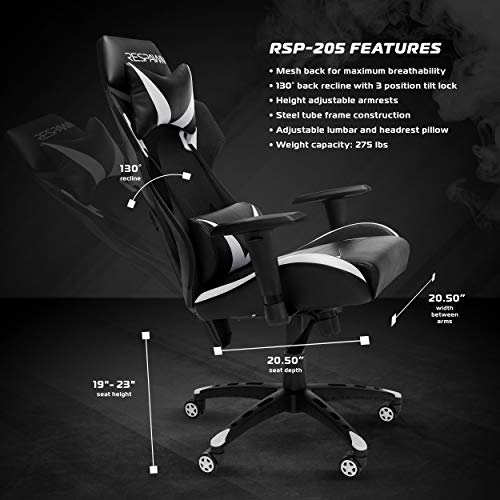 RESPAWN RSP-205 Racing Style Gaming Chair, Leather, White