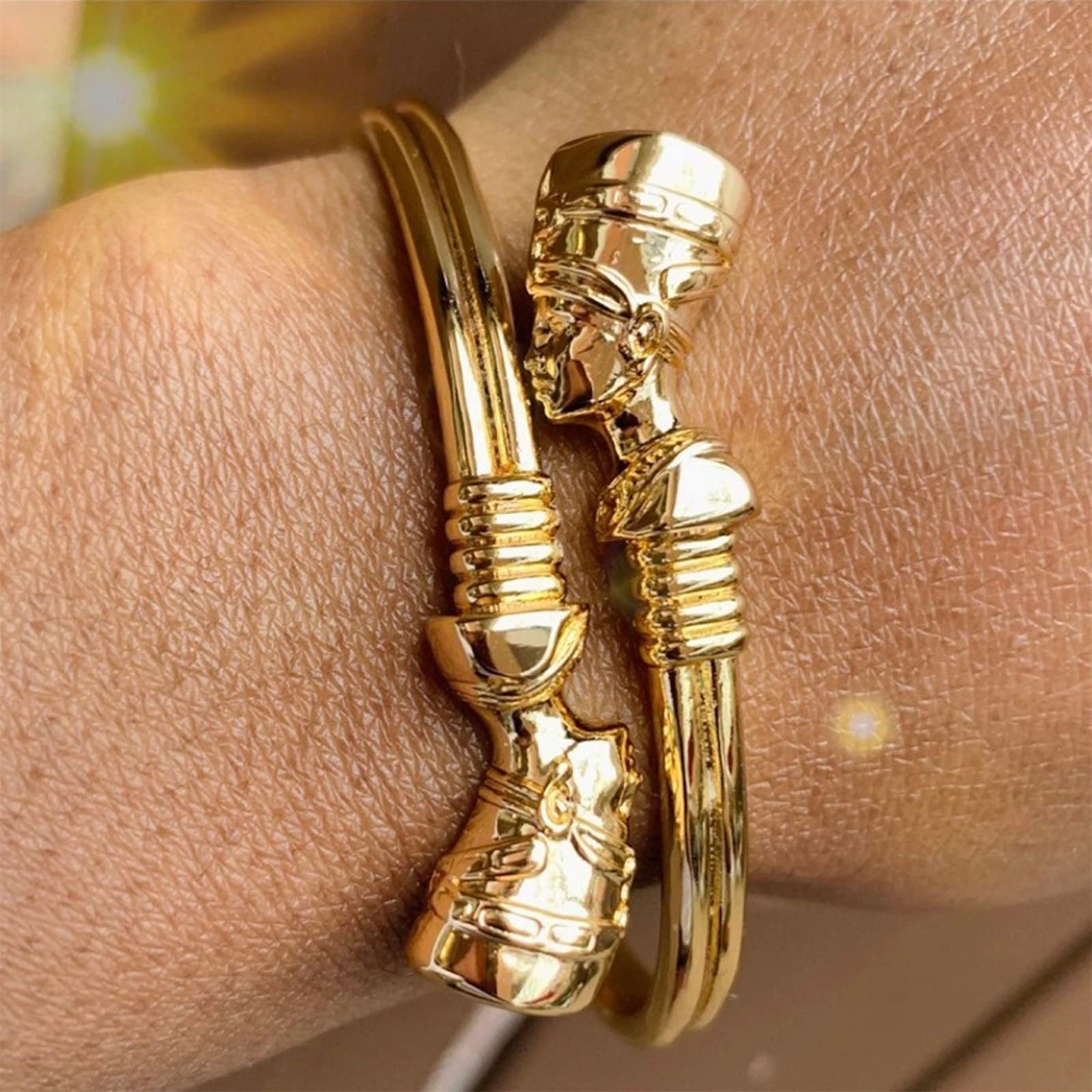 Beccalame Egyptian Queen 18k Gold Cuff Bracelets Bangles Adjustable Jewelry for Women Men (style A)