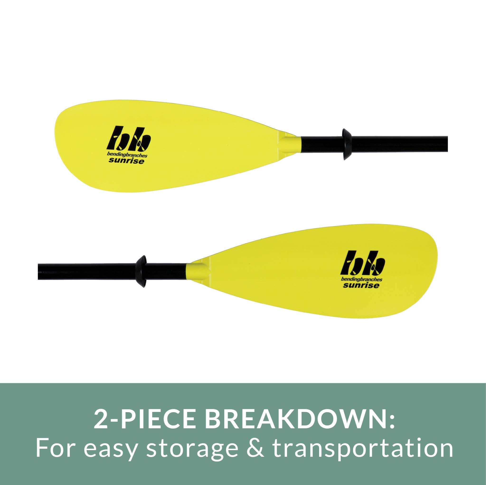 BENDING BRANCHES Sunrise Glass 2-Piece Snap-Button Kayak Paddle for Recreational Day Trips, 230 cm, Yellow