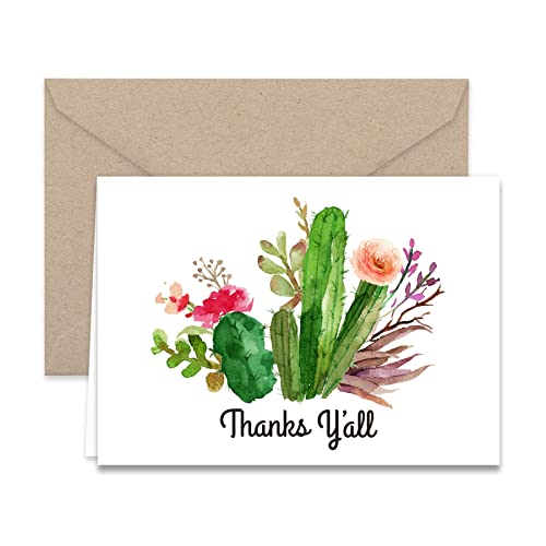 Paper Frenzy Western Thanks Y'all Thank You Note Cards and Kraft Envelopes - 25 pack