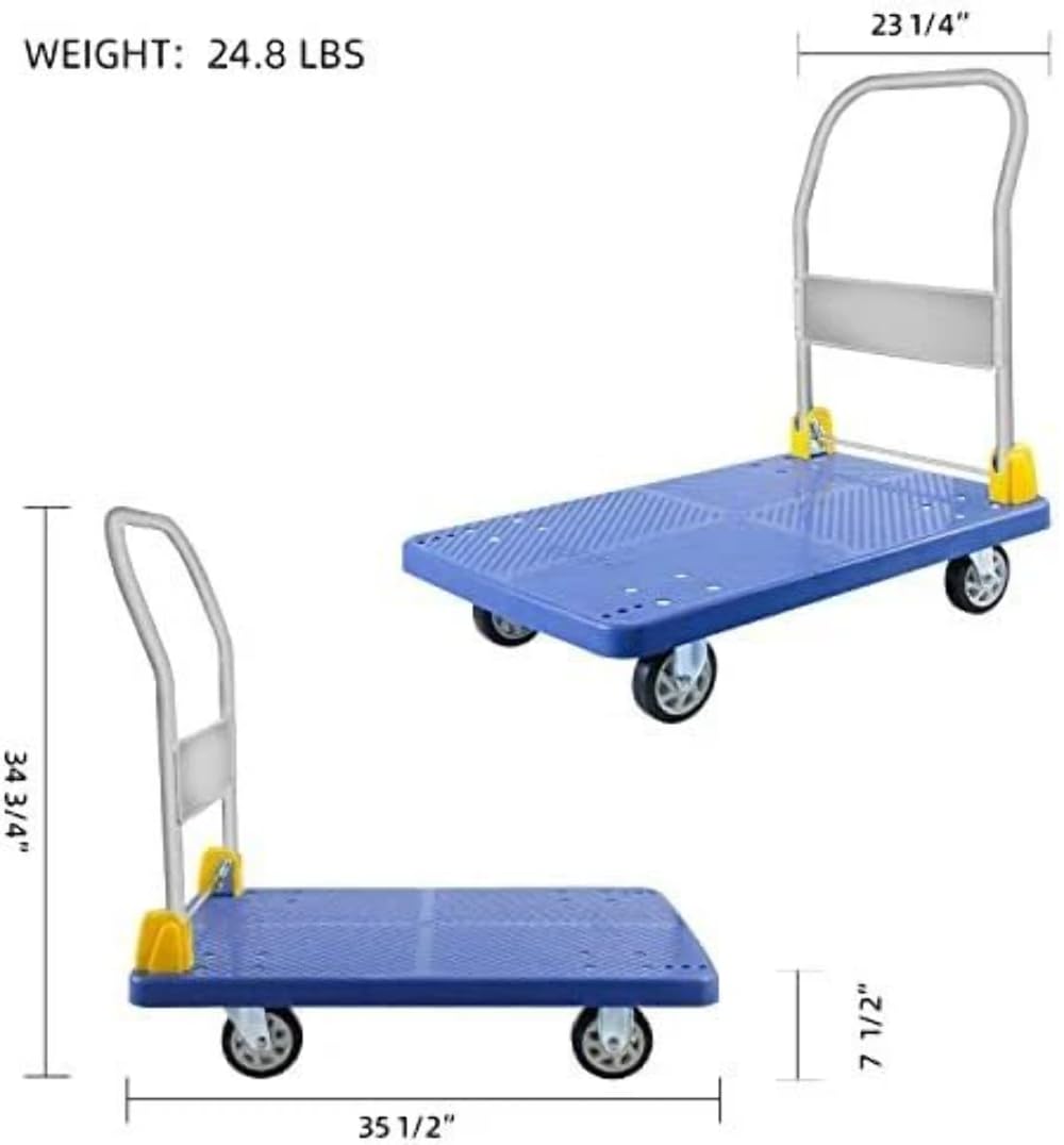 Auroglint-Platform Truck with 880lb Weight Capacity and 360 Degree Swivel Wheels, Foldable Push Hand Cart for Loading and Storage, Blue