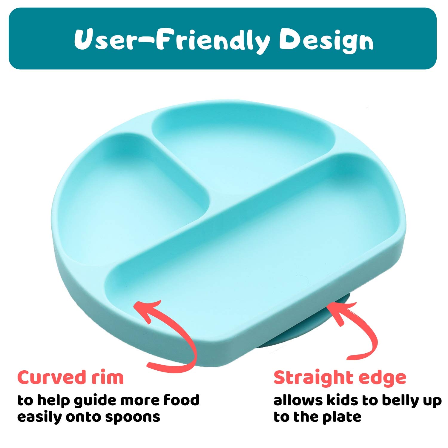 Silikong Suction Plate for Toddlers | BPA Free, 100% Food-Grade Silicone | Microwave, Dishwasher and Oven Safe | Stay Put Divided Baby Feeding Plates