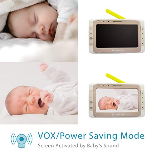 Moonybaby Split 50 Low EMF No WiFi Baby Monitor with 2 Cameras and Audio, 5" HD Quad Screen with Wide View, Auto Noise Reduce, Auto Night Vision, Talk Back, Temperature, Lullabies, ECO Saving Mode