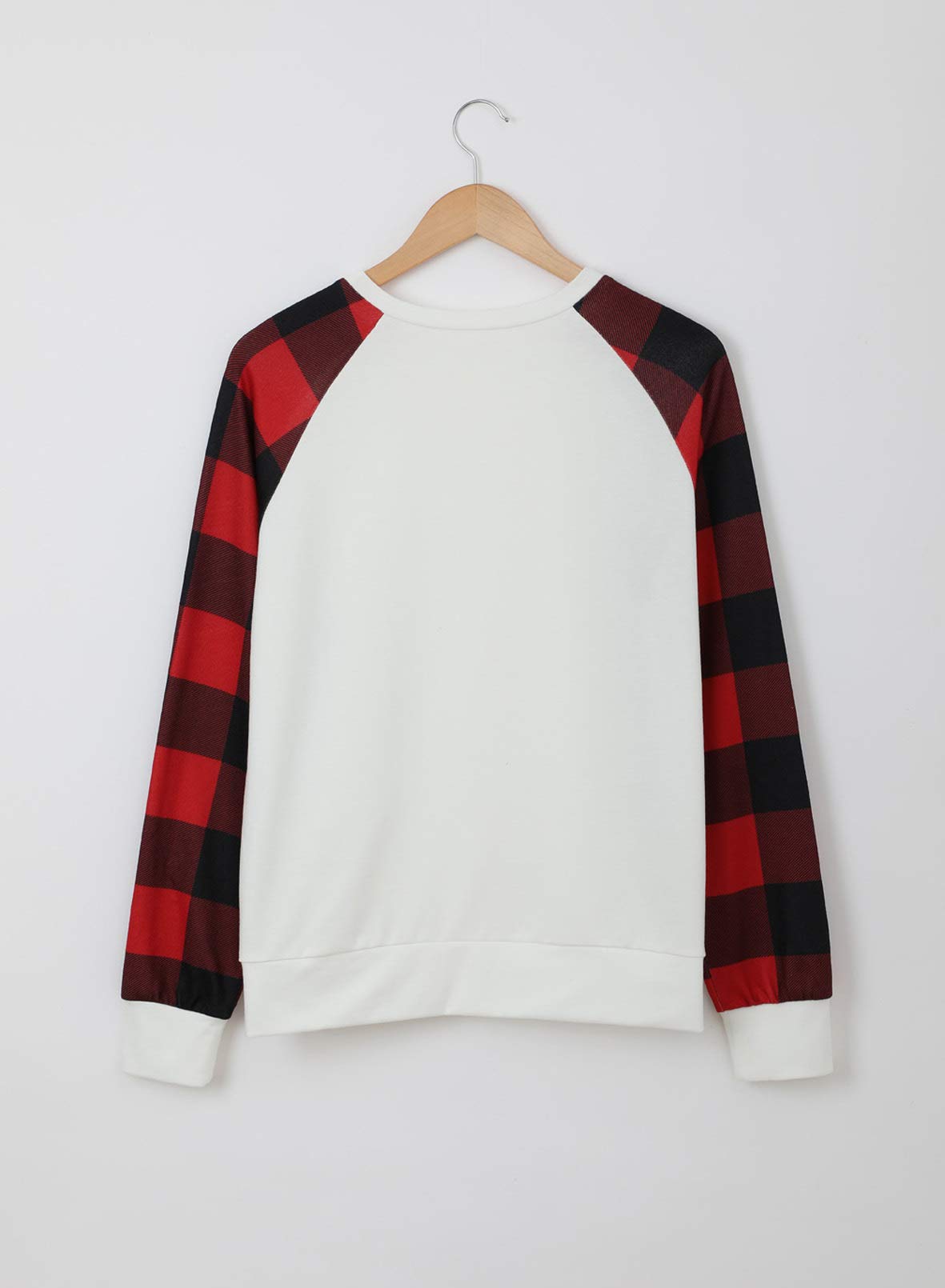 Bdcoco Women's Plaid Print Long Sleeve White Blouse Tops Casual Sweatshirts