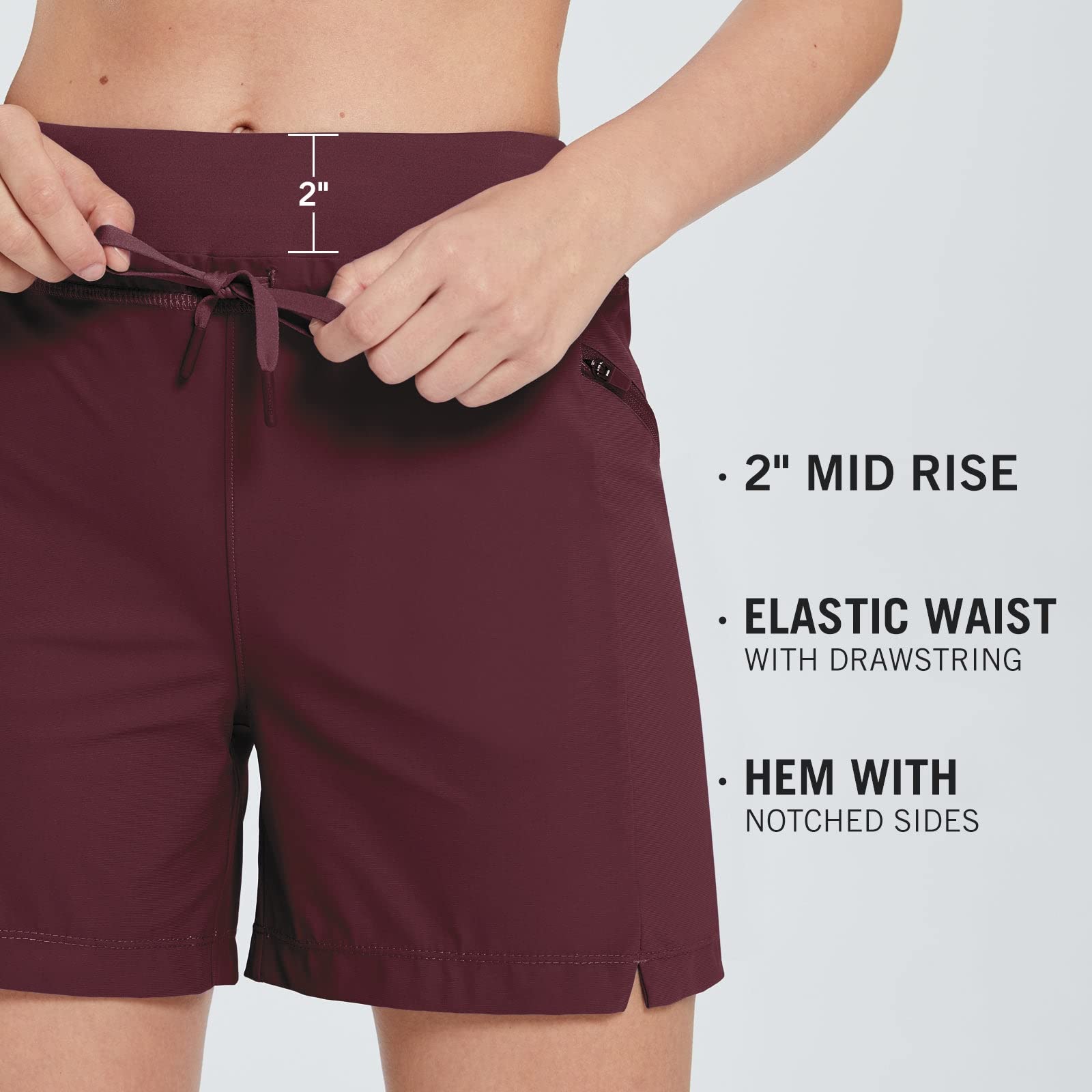 BALEAF Women's 5" Casual Shorts for Summer Stretch Elastic Waist Quick Dry Lightweight Pockets for Running Hiking Prune Size S