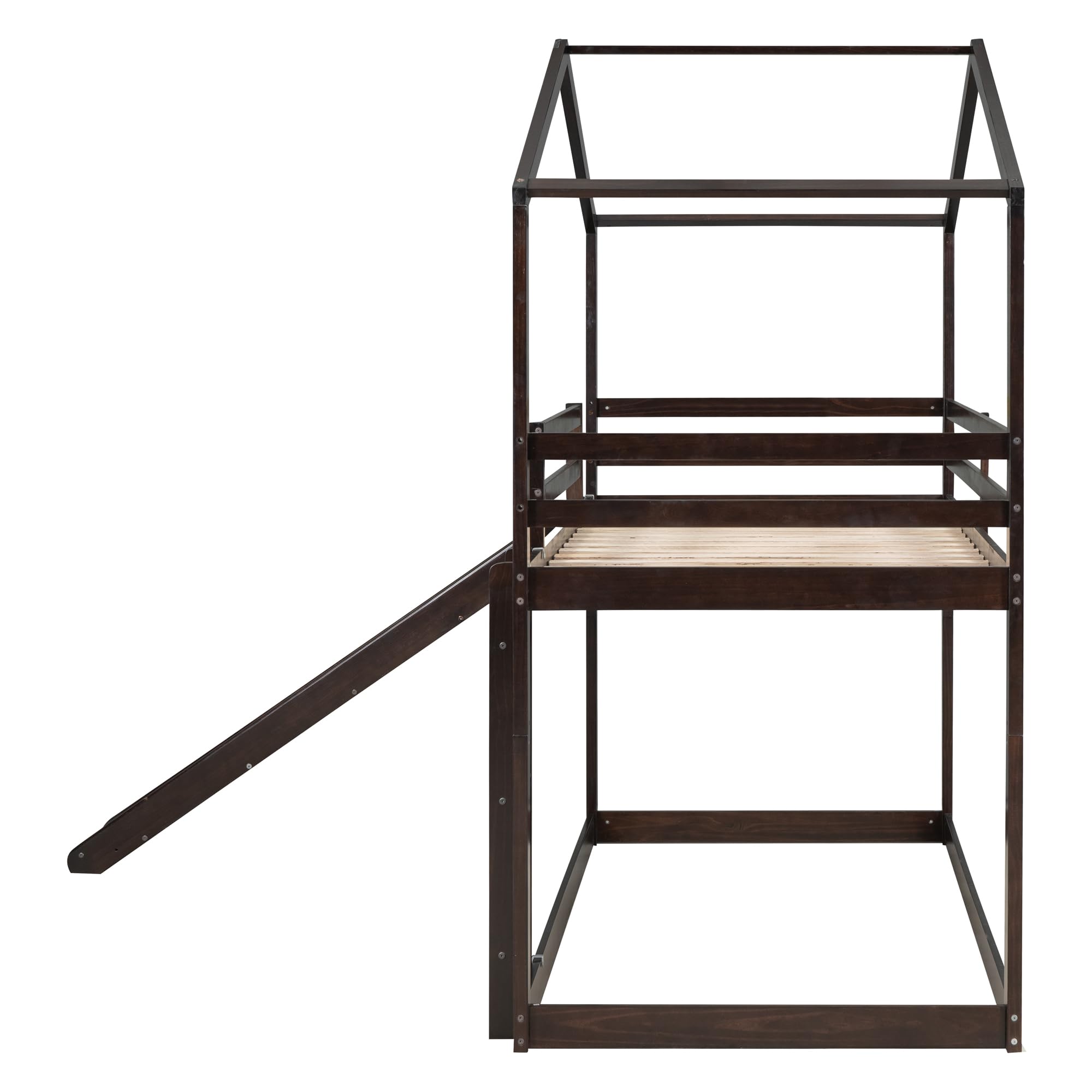 Harper & Bright Designs House Bunk Bed with Slide, Solid Wood Kids Bunk Beds Twin Over Twin with High Guardrail, Able to Split, Kids Loft Bunk Bed for Girls Boys, Easy Assembly,Espresso