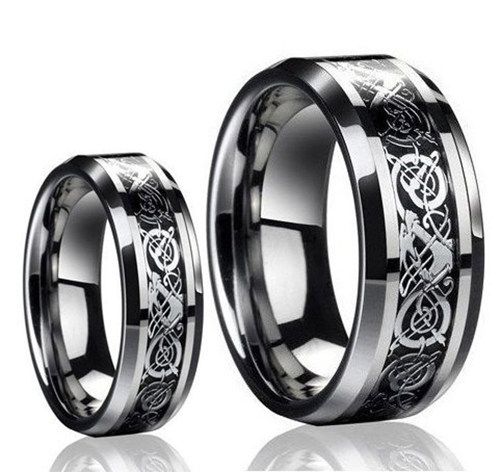 Free engraving Ring for Men and Ring for Women 8MM/6MM Tungsten Carbide Celtic Knot Dragon and Carbon Fiber Inlay Wedding Band Ring and Rings for couples