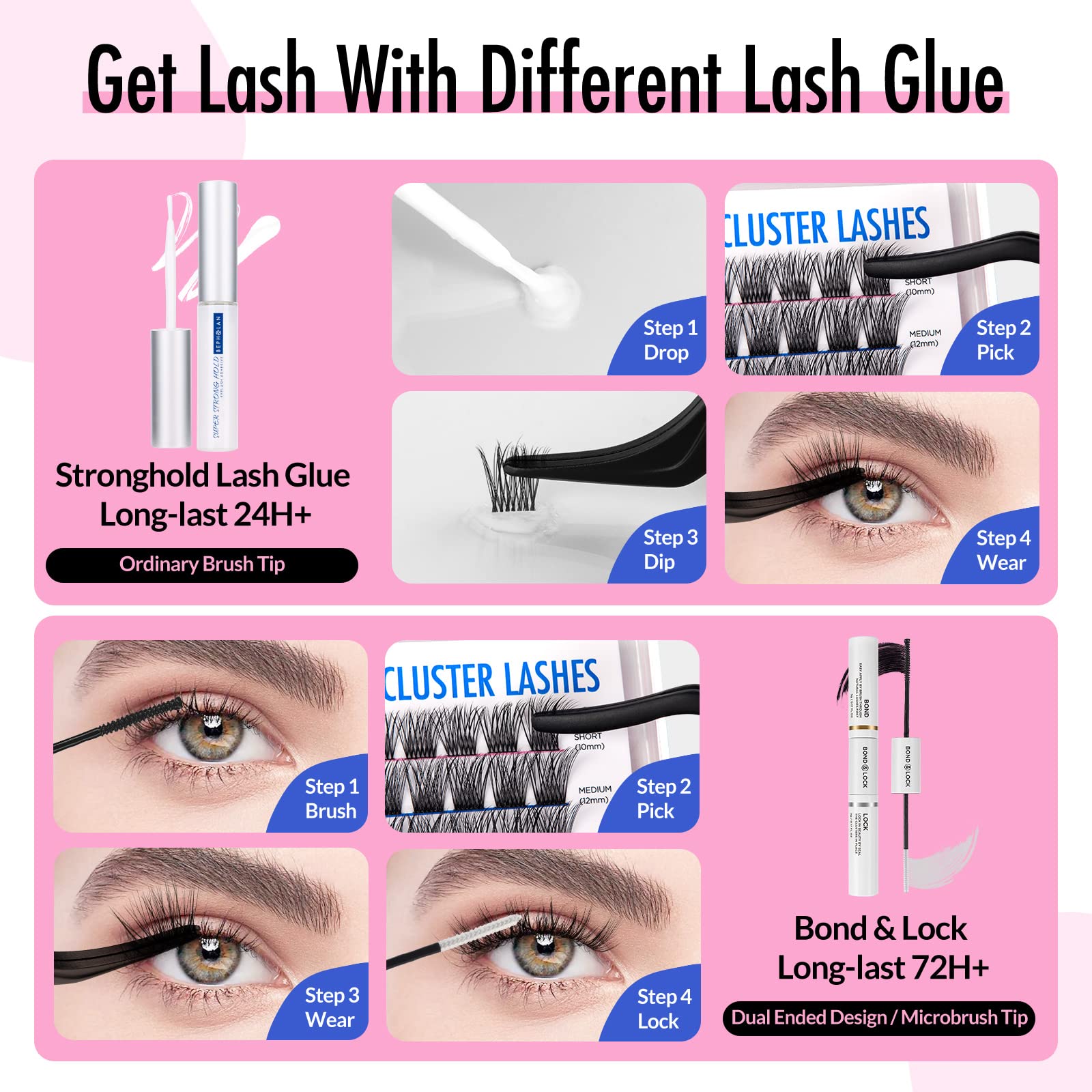 Bepholan Lash Clusters 84pcs DIY Eyelash Extension lndividual Lashes Natural Lash Clusters Wispy Cluster Lashes Lash Extension Clusters False Mink Lash Cluster Mix Black C03B-84B