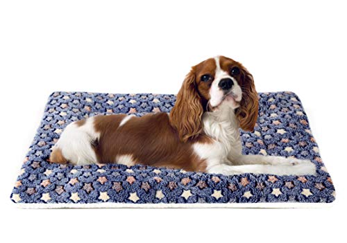 Mora Pets Ultra Soft Pet Bed Washable Dog Bed Crate Mat for Large Medium Small Dogs Reversible Fleece Dog Crate Kennel Pad Cat Pet Bed Liner 23 x 18 inch Dark Blue