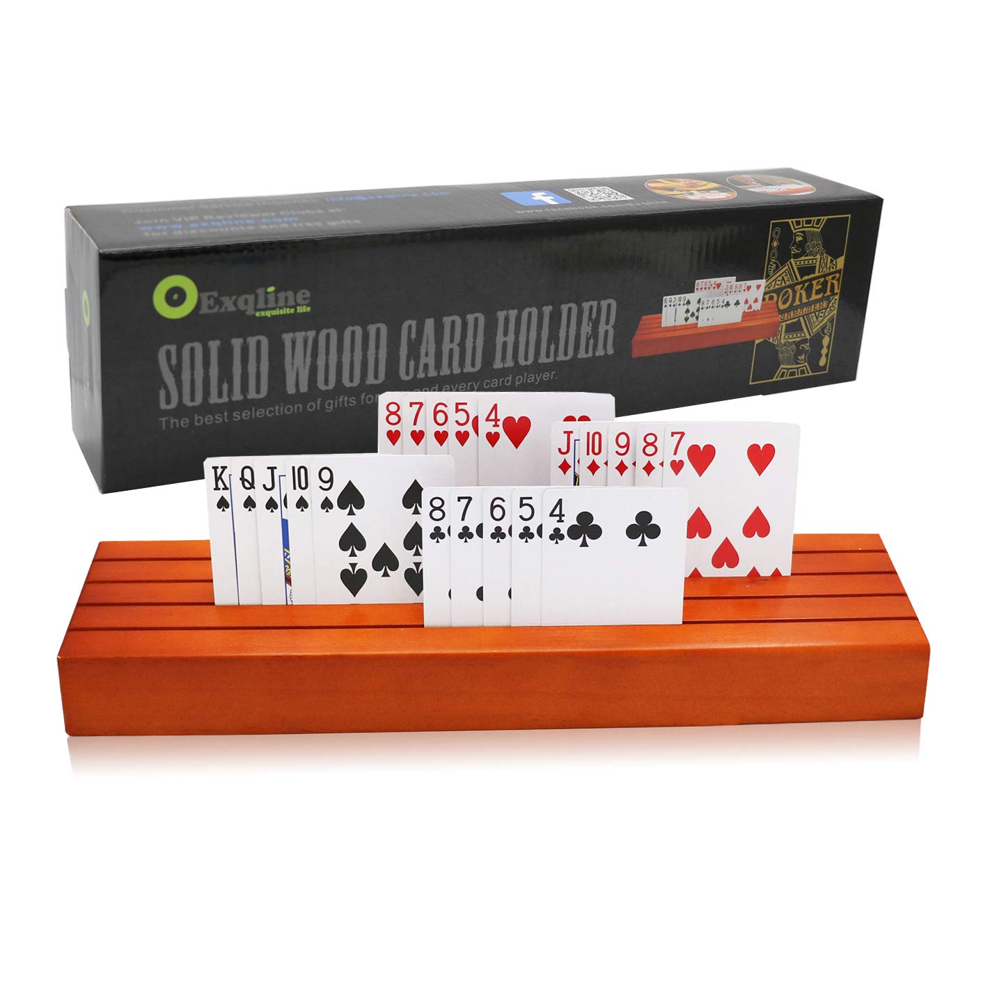 Exqline Wooden Playing Card Holder Tray Rack Organizer for Kids Seniors Adults - 13.8 inch* 3.1 Inch Extended Versions Long Enough for Bridge Canasta Strategy Card Playing