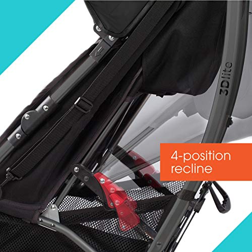 Summer 3Dlite Convenience Stroller, Jet Black - Lightweight Stroller with Aluminum Frame, Large Seat Area, 4 Position Recline, Extra Large Storage Basket - Infant Stroller for Travel and More