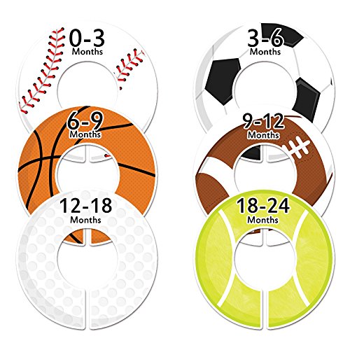 C47 Sports Baby Closet Size Dividers Boy Set of 6 Fits 1.25 Inch Rod