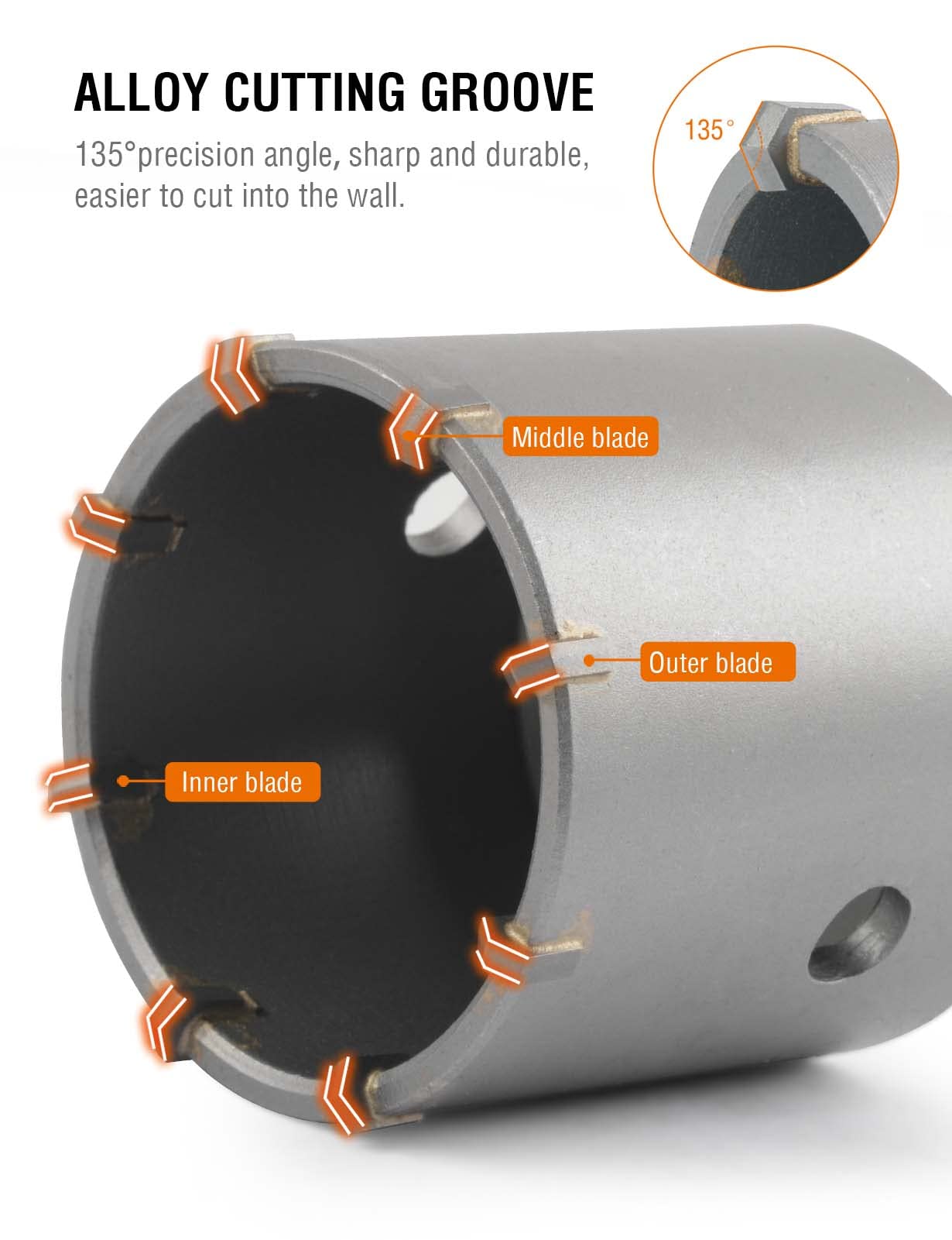BINOTA Concrete Hole Saw, Kit 40 55 80 100 110 130 MM, Arbor SDS Plus and MAX 300mm, for Masonry Cement Wall Brick Sands Stone Sable-Rock Self-Leveling