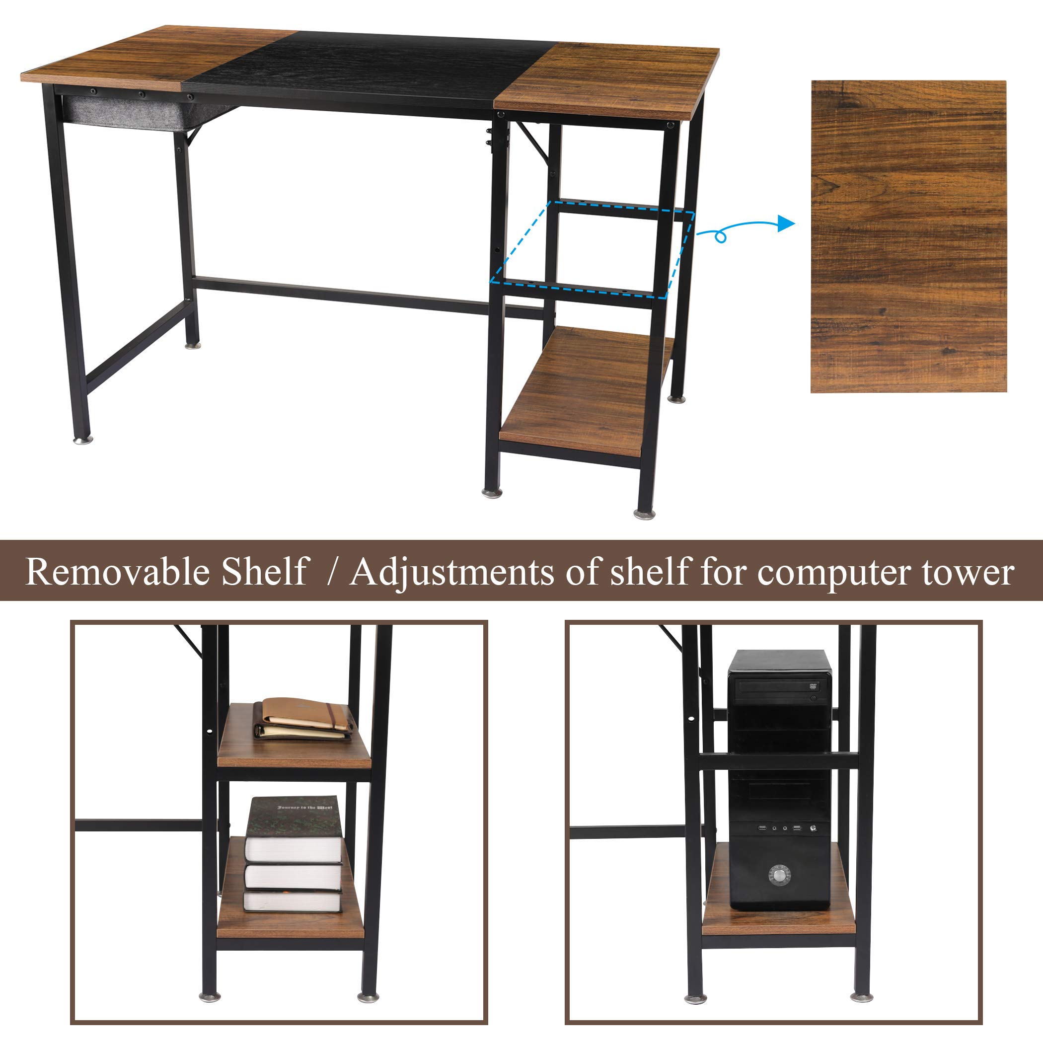 Becko US 47 Inch Computer Desk Small Computer Desk Home Office Desk with Storage Shelves Writing Study Desk Writing Workstation Desk (Industrial/Rustic Brown)