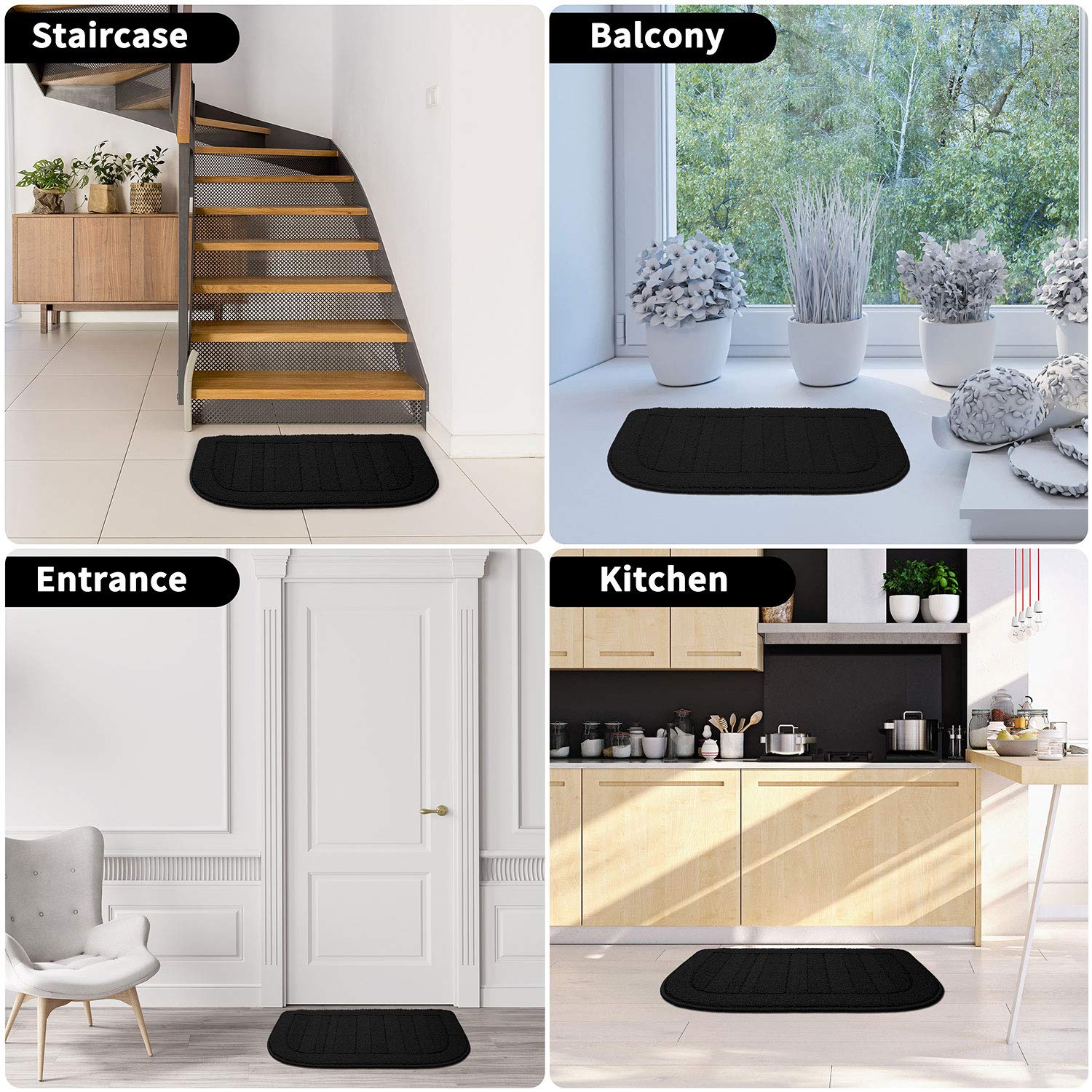 BEQHAUSE 30x18 Inch Kitchen Rug Mats, Durable Anti-Slip Absorbent Dirt-Resistant Kitchen Rug Pet Mat Machine Washable (Black)