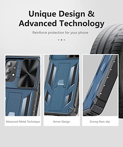 Case for Samsung Galaxy A32 5G: Military-Grade Drop Proof Protection Rugged Protective Shockproof TPU Textured Bumper Armor Design A32 5G Phone Cover with Built in Kickstand & Slide (Blue)