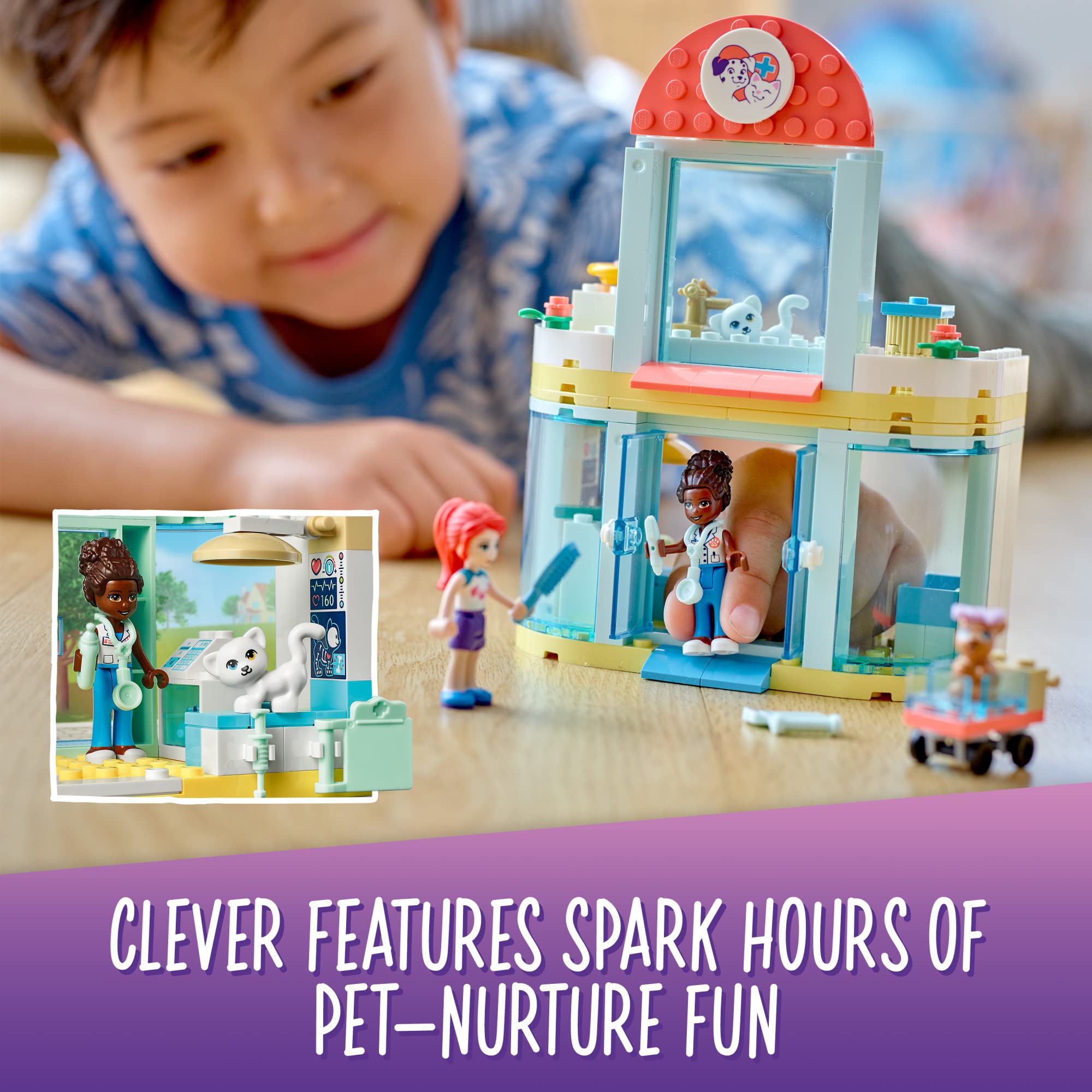 LEGO Friends Pet Clinic 41695 Building Kit; with 2 Mini-Dolls Including Mia, Plus Cat and Rabbit Toys; Creative Birthday Gift for Kids Aged 4 and up (111 Pieces)