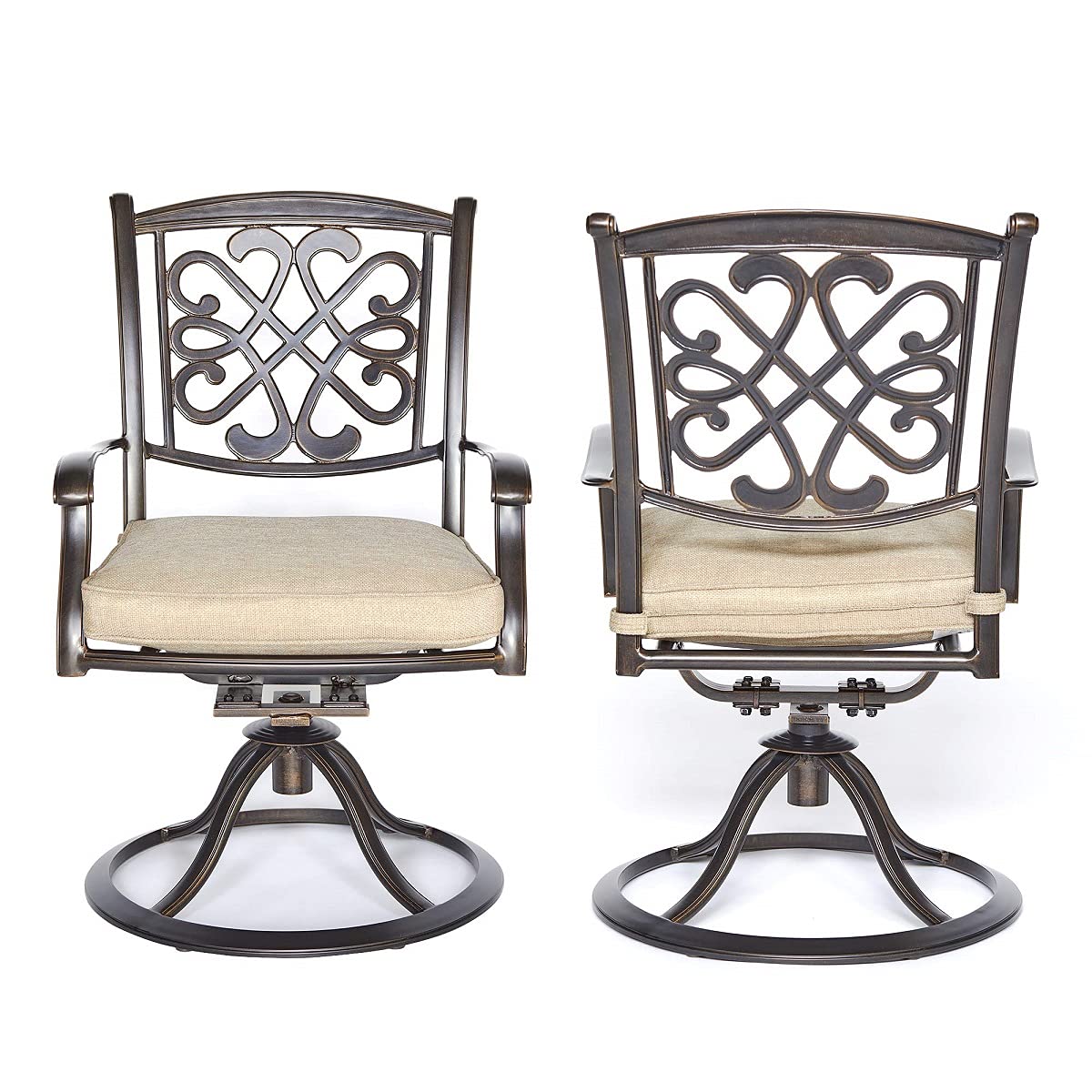 DALI 5 Piece Outdoor Dining Set Patio Furniture, Deep Cushioned Aluminum Swivel Rocker Chair Set with 48 inch Round Alum Casting Table