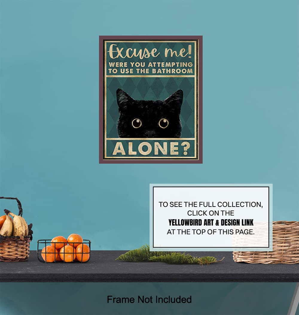 Cat Bathroom Wall Art & Decor - Funny Bathroom Wall Decor - Guest Bathroom - Restroom Sign - Excuse Me Bath Wall Decor - Unique Bathroom Decorations for Women, Kitty, Kitten Fan - Powder Room Wall Art