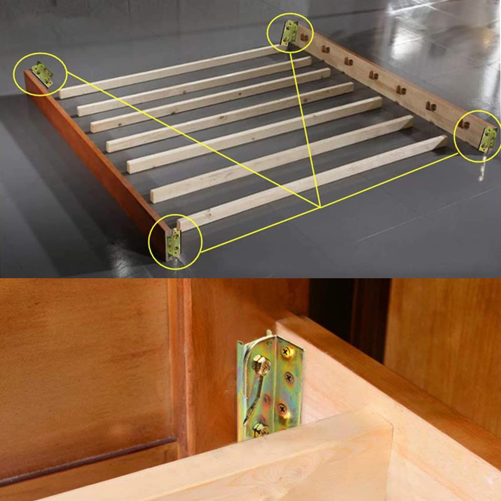 Bed Frame Hardware Bed Rail Brackets - Wooden Bed Frame Connectors with Screws for Headboards Footboards - Heavy Duty Non-Mortise Bed Rail Fittings(Set of 4)