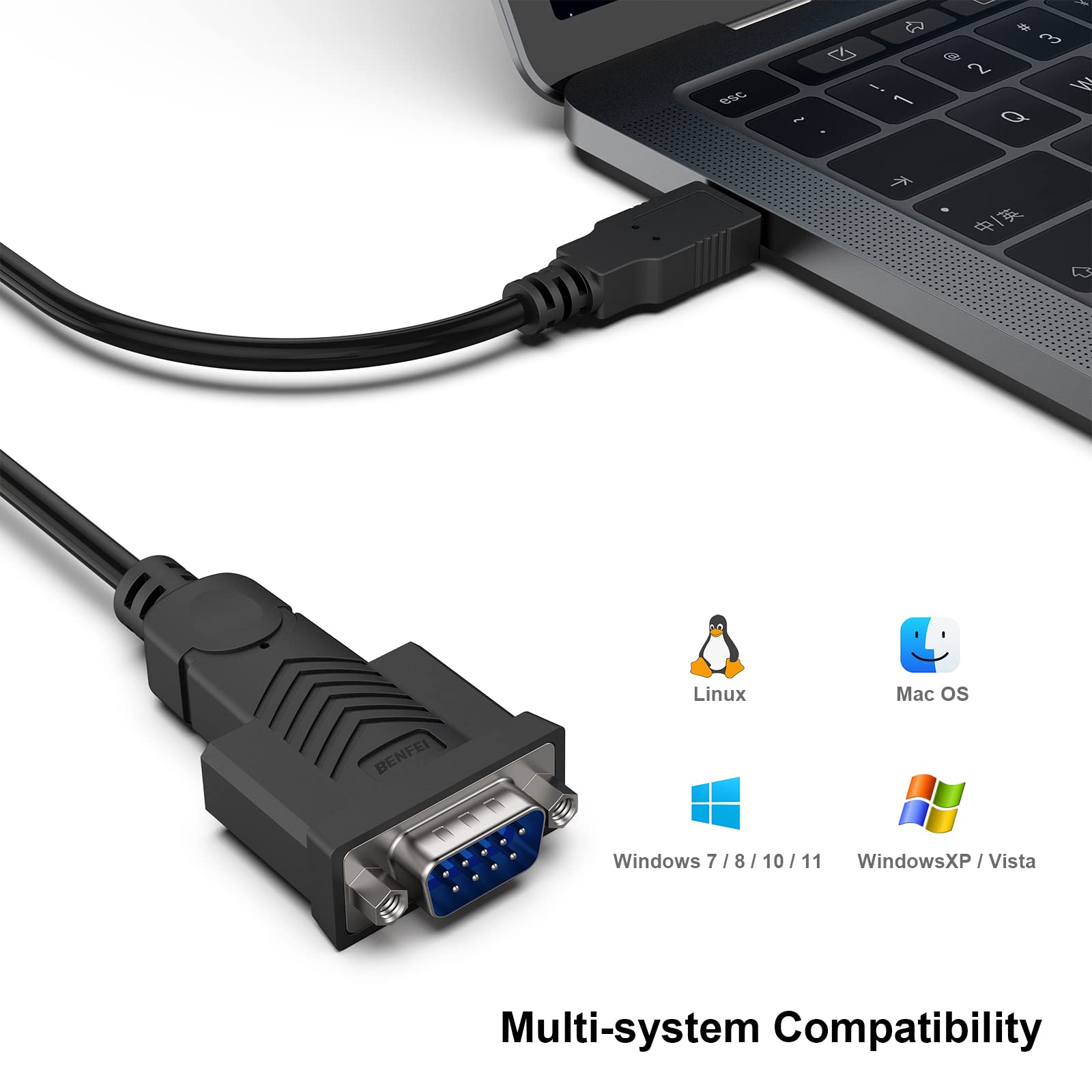 BENFEI USB to Serial Adapter,6 Feet USB to RS-232 Male (9-pin) DB9 Serial Cable, Prolific Chipset, Windows 11/10/8.1/8/7, Mac OS X 10.6 and Above(Not VGA)