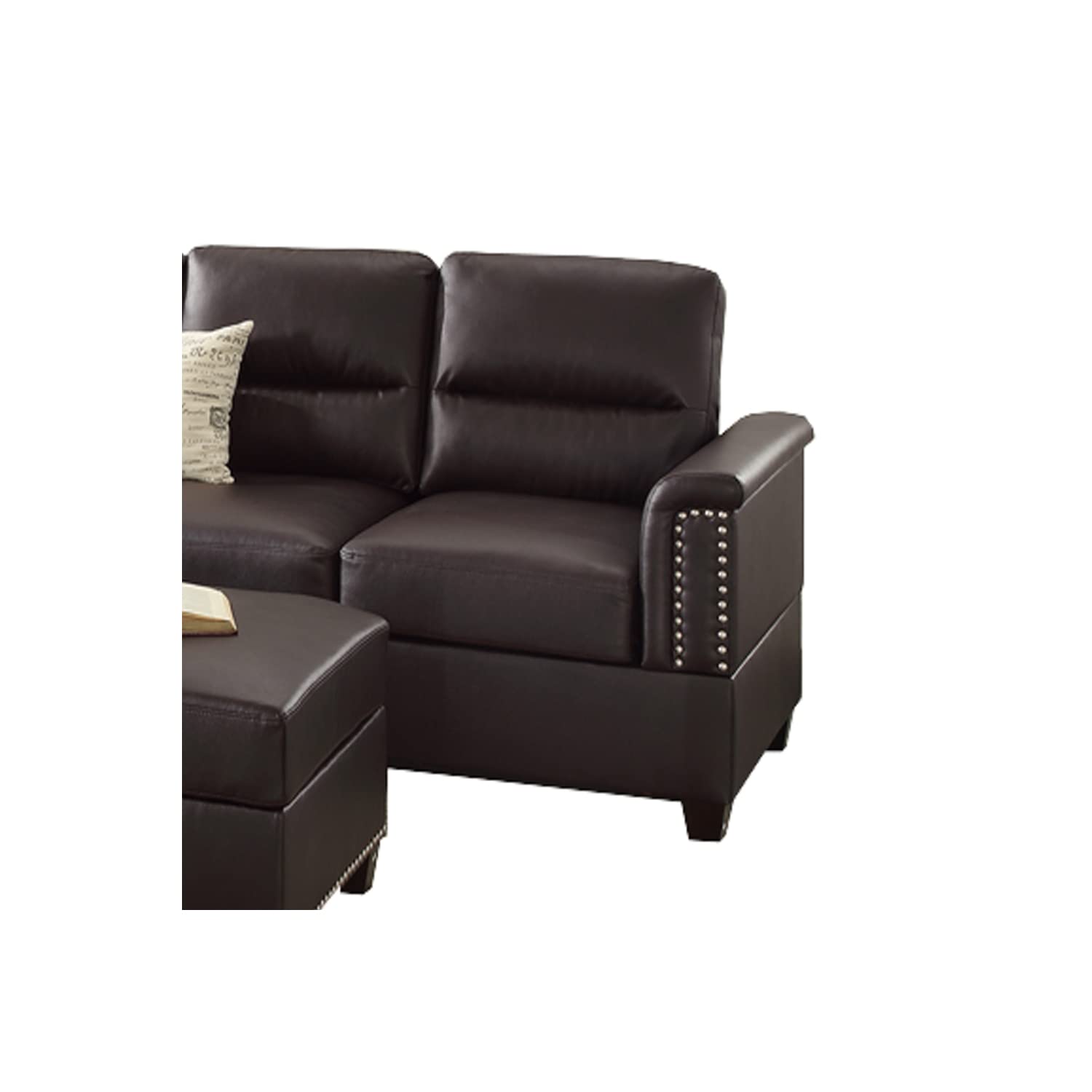 Benjara Bonded Leather Sectional Sofa With Ottoman, Brown/Espresso
