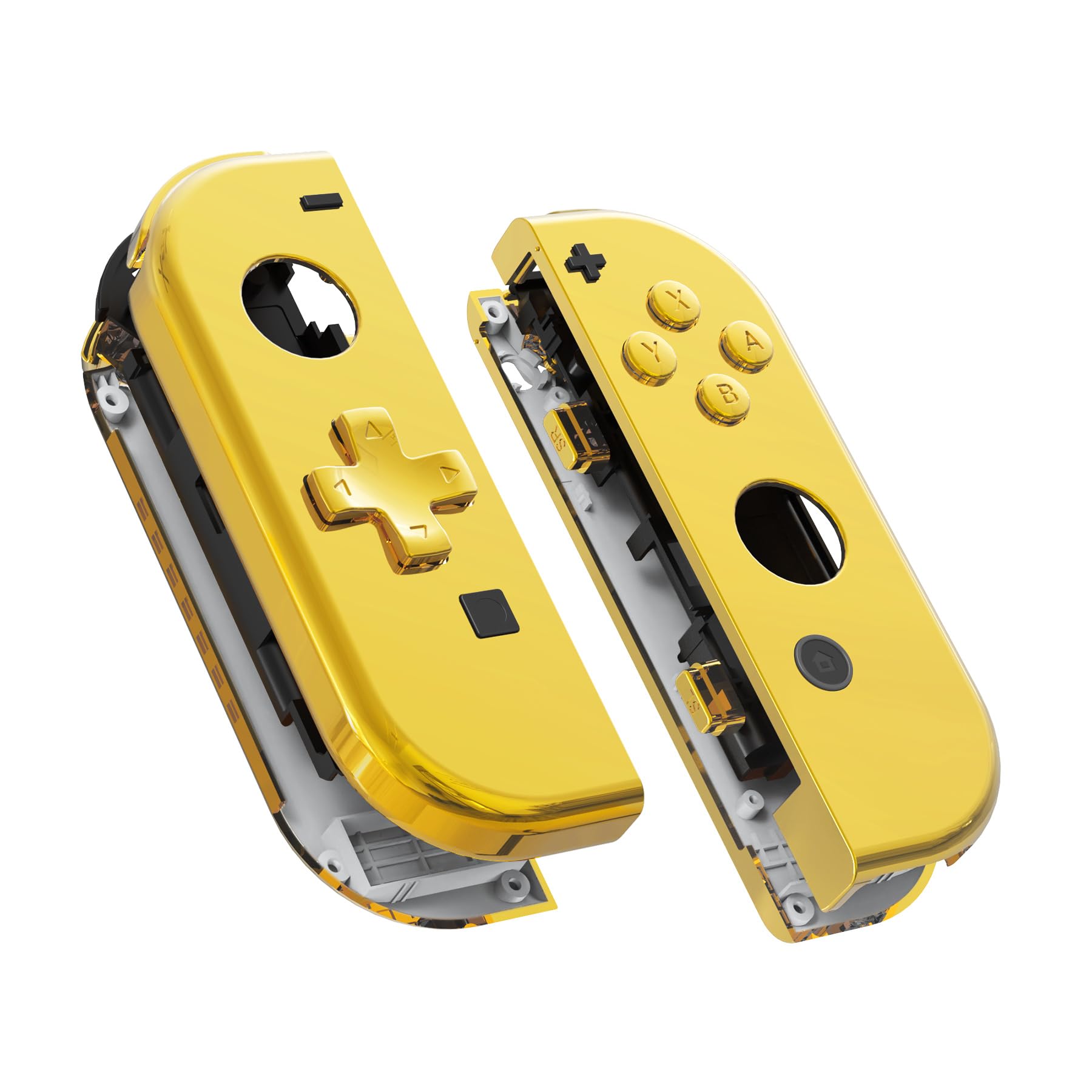 eXtremeRate Chrome Gold Joycon Handheld Controller Housing (D-Pad Version) w/Full Set Buttons, DIY Replacement Shell Case for Nintendo Switch & Switch OLED Model Joy-Con β Console Shell NOT Included