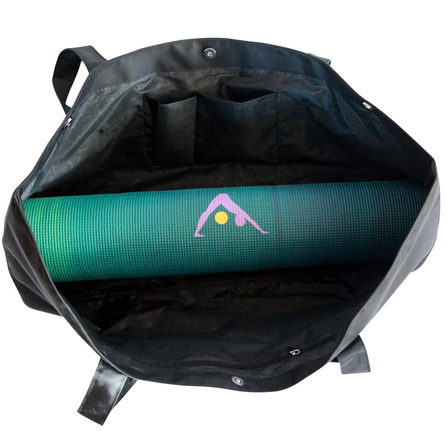 AURORAE Yoga Mat Tote Bag, Extra Wide to Fit Most Yoga Mats and Accessories, in Black Heavy Duty Polyester